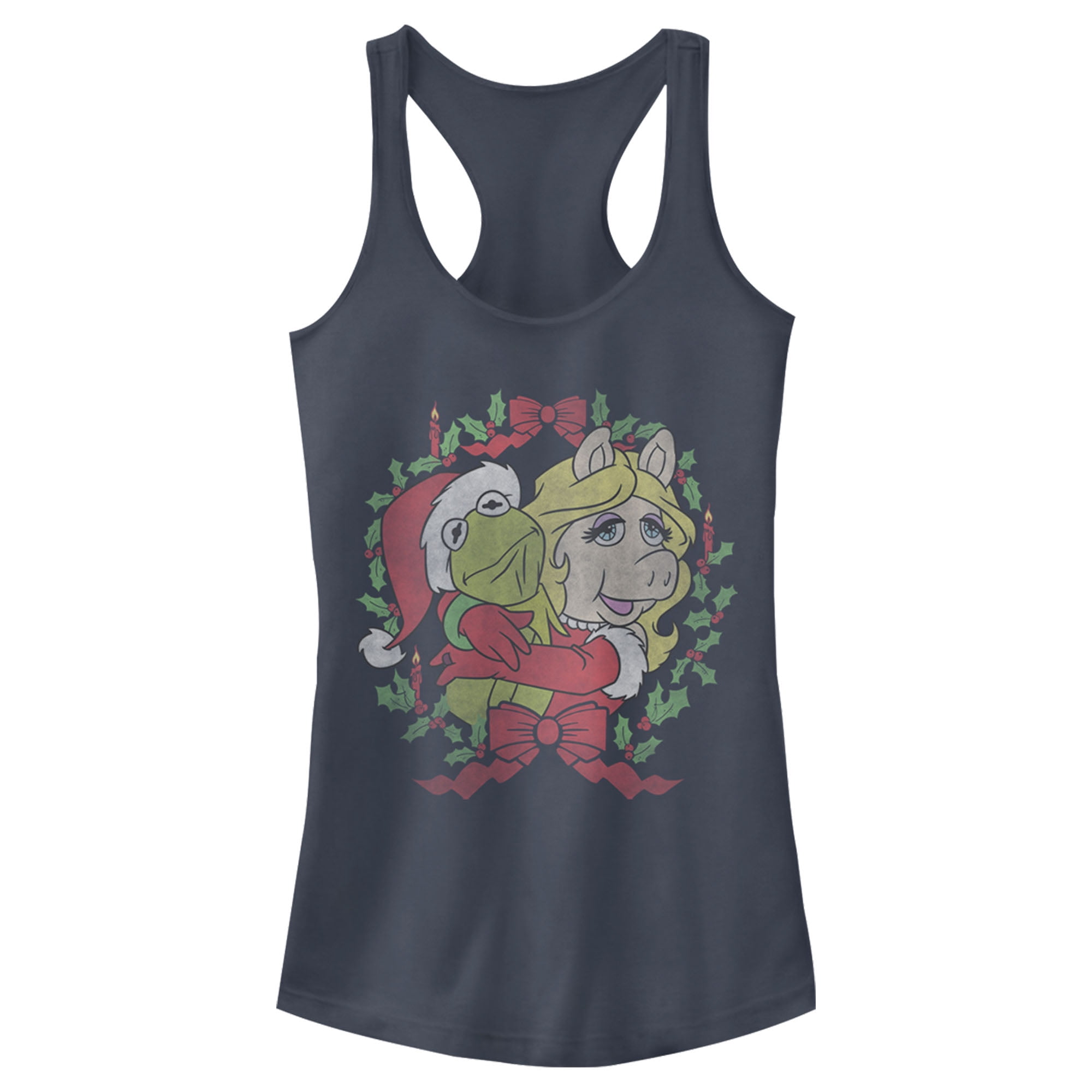 Junior's The Muppets Christmas Kermit and Piggy Hug Racerback Tank Top ...
