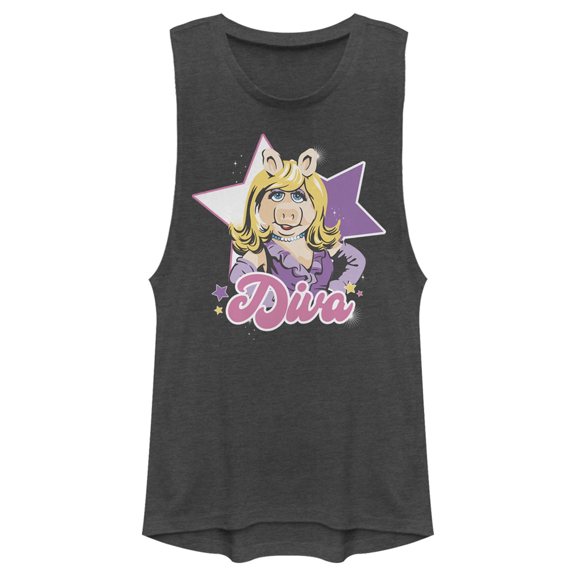 Junior's The Muppets Diva Piggy Festival Muscle Graphic Tee Charcoal ...