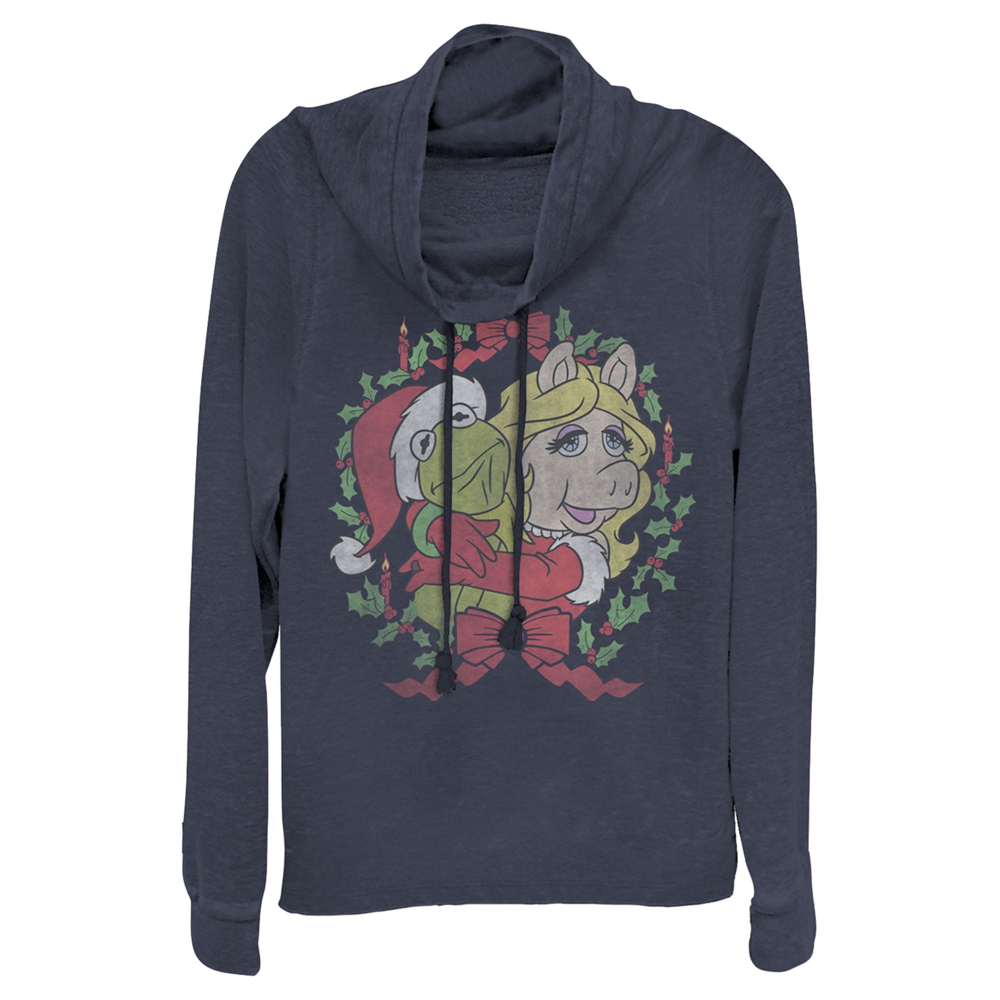 Junior's The Muppets Kermy and Piggy Cowl Neck Sweatshirt Navy Blue ...