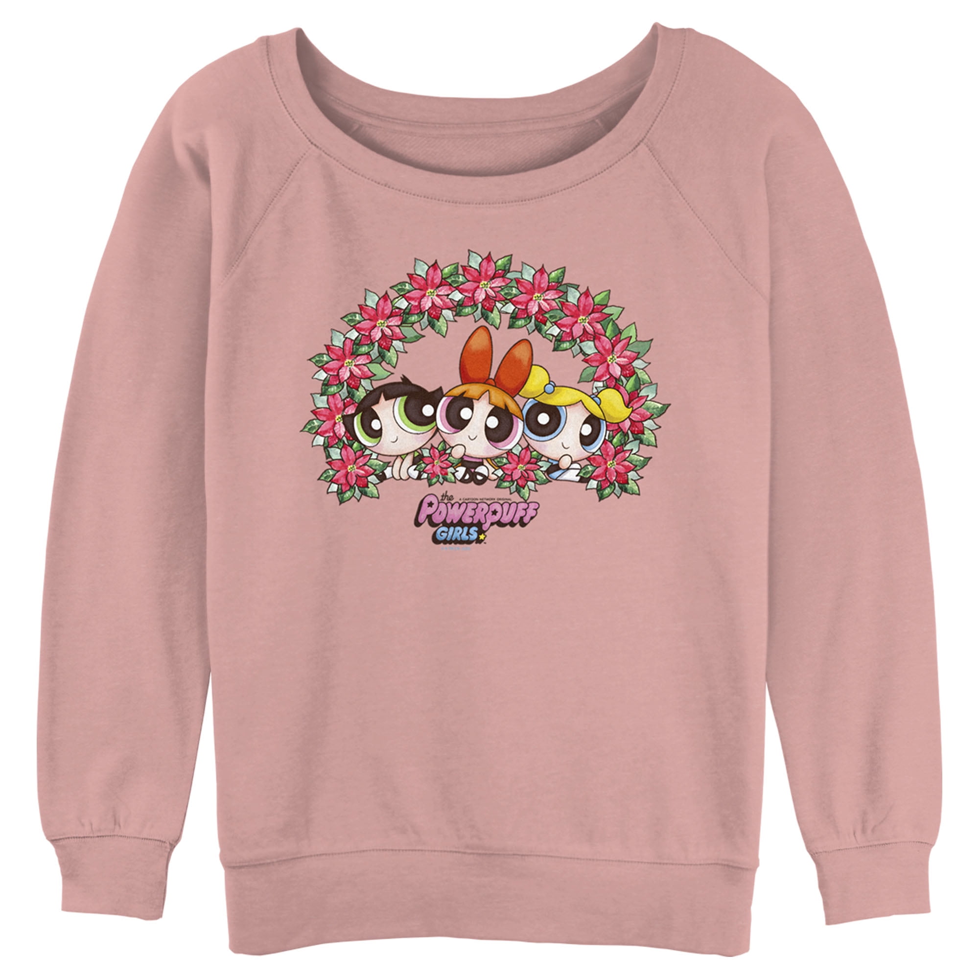 Junior's The Powerpuff Girls Christmas Poinsettia Wreath Sweatshirt ...