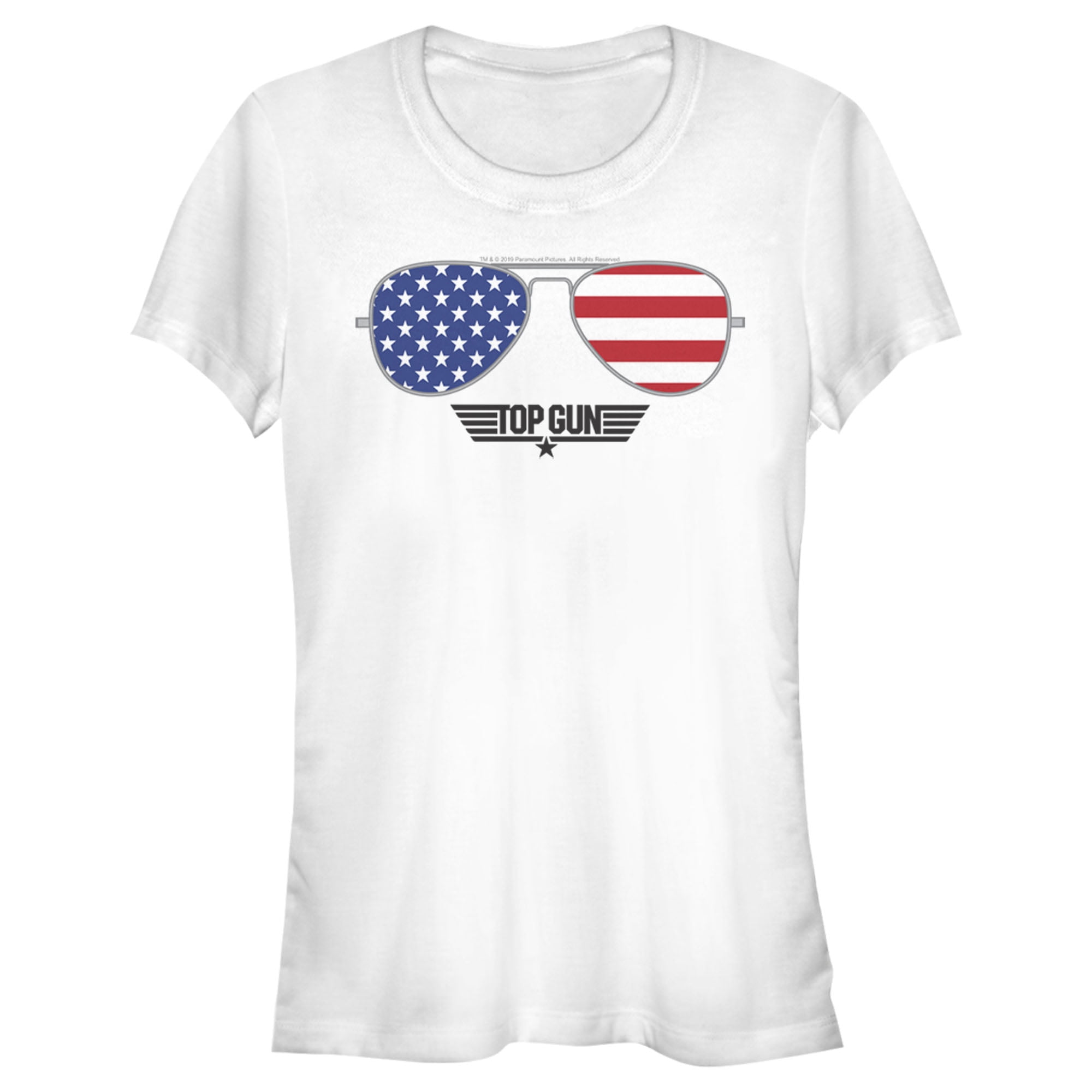 Junior's Top Gun American Flag Aviator Sunglasses Logo Graphic T-Shirt ...