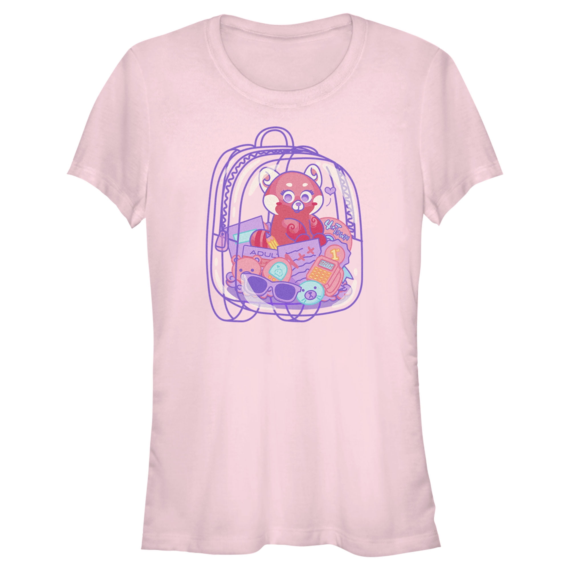 Junior's Turning Red Red Panda Backpack Mei Lee Graphic Tee Light Pink ...
