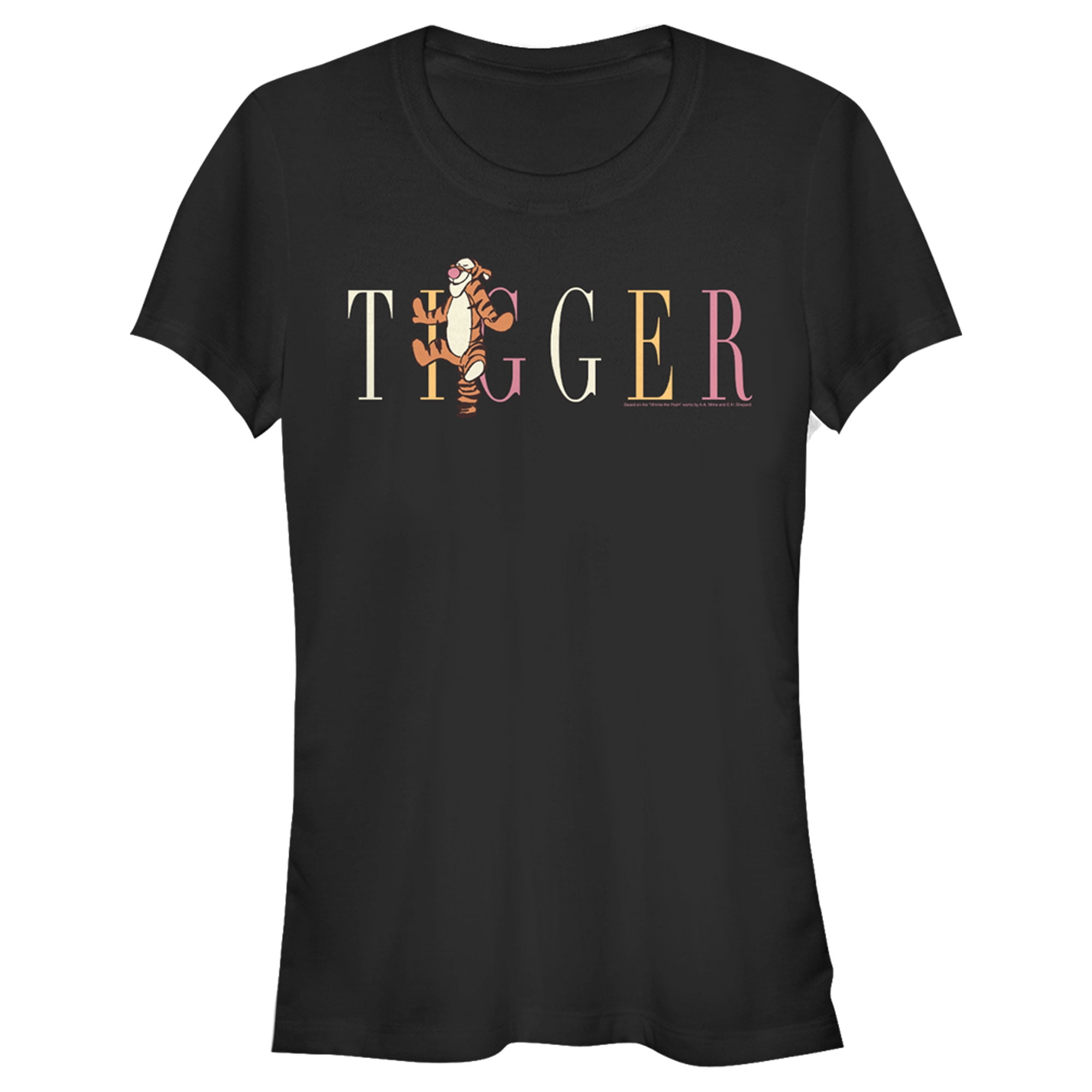 Junior's Winnie the Pooh Tigger Colorful Script Graphic Tee Black ...