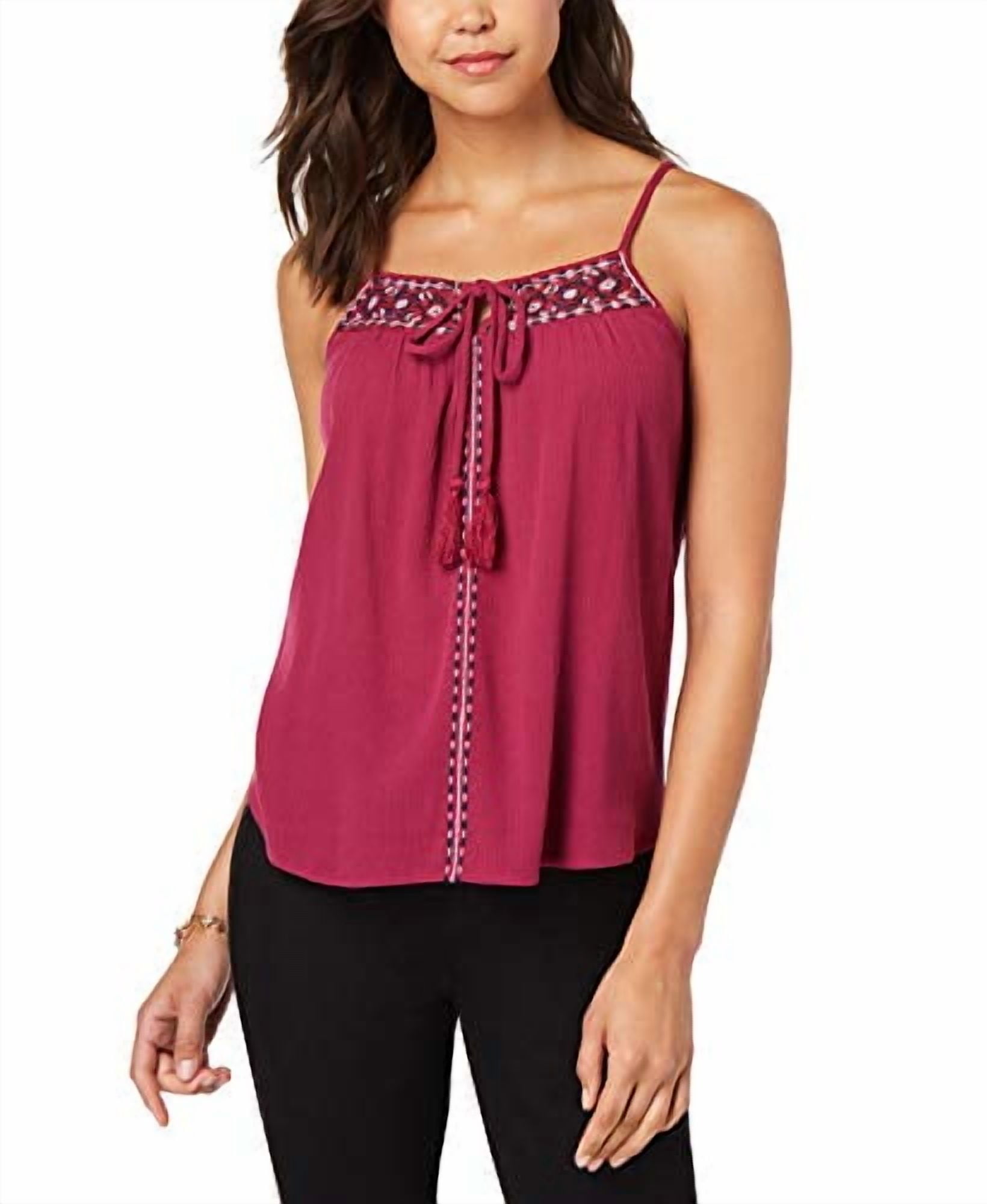 Juniors' Embroidered Tie-Front Tank Top Deep Orchid S - Walmart.com