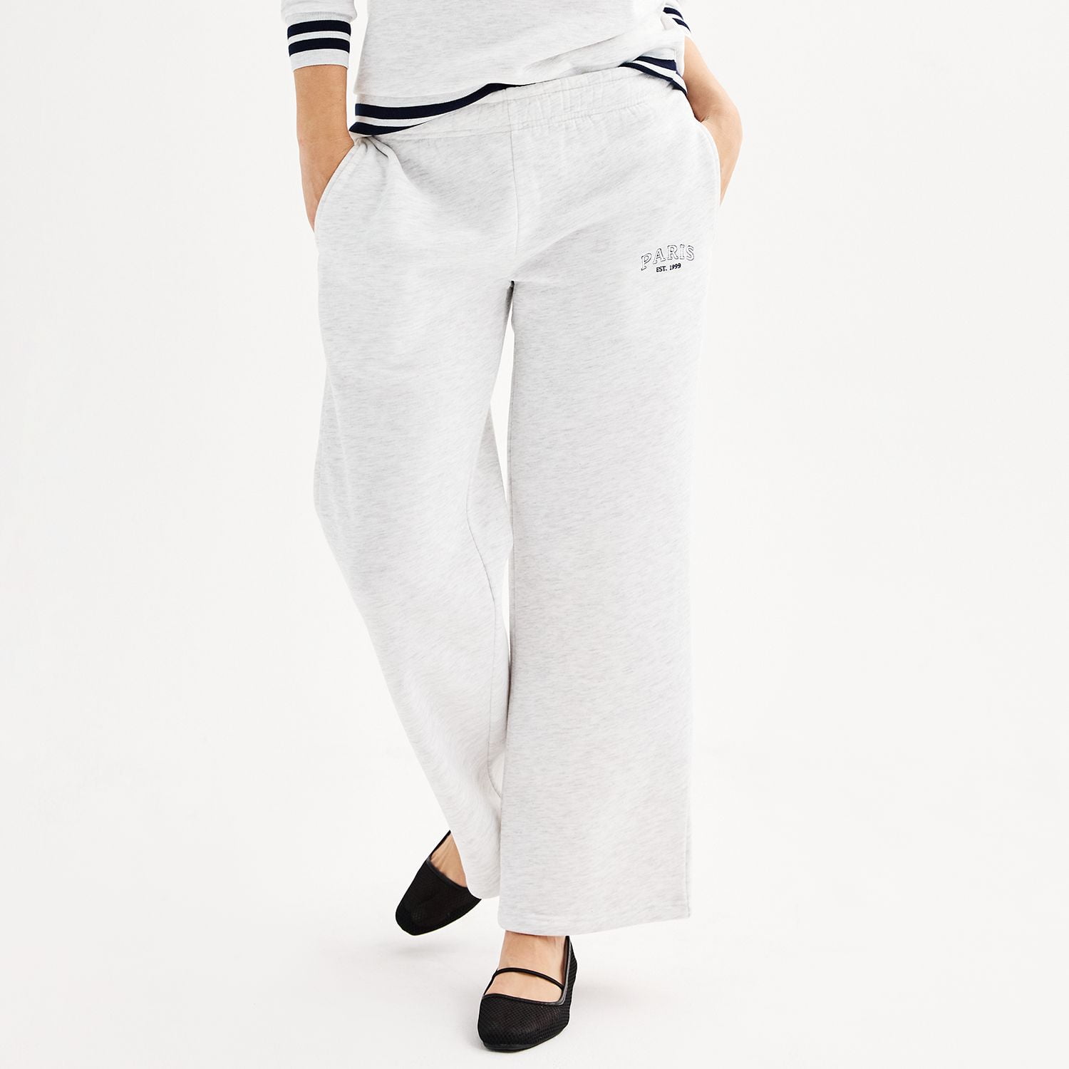 Juniors' Harper & Ivy Logo Wide Leg Sweatpants Color: Cloud Heather ...