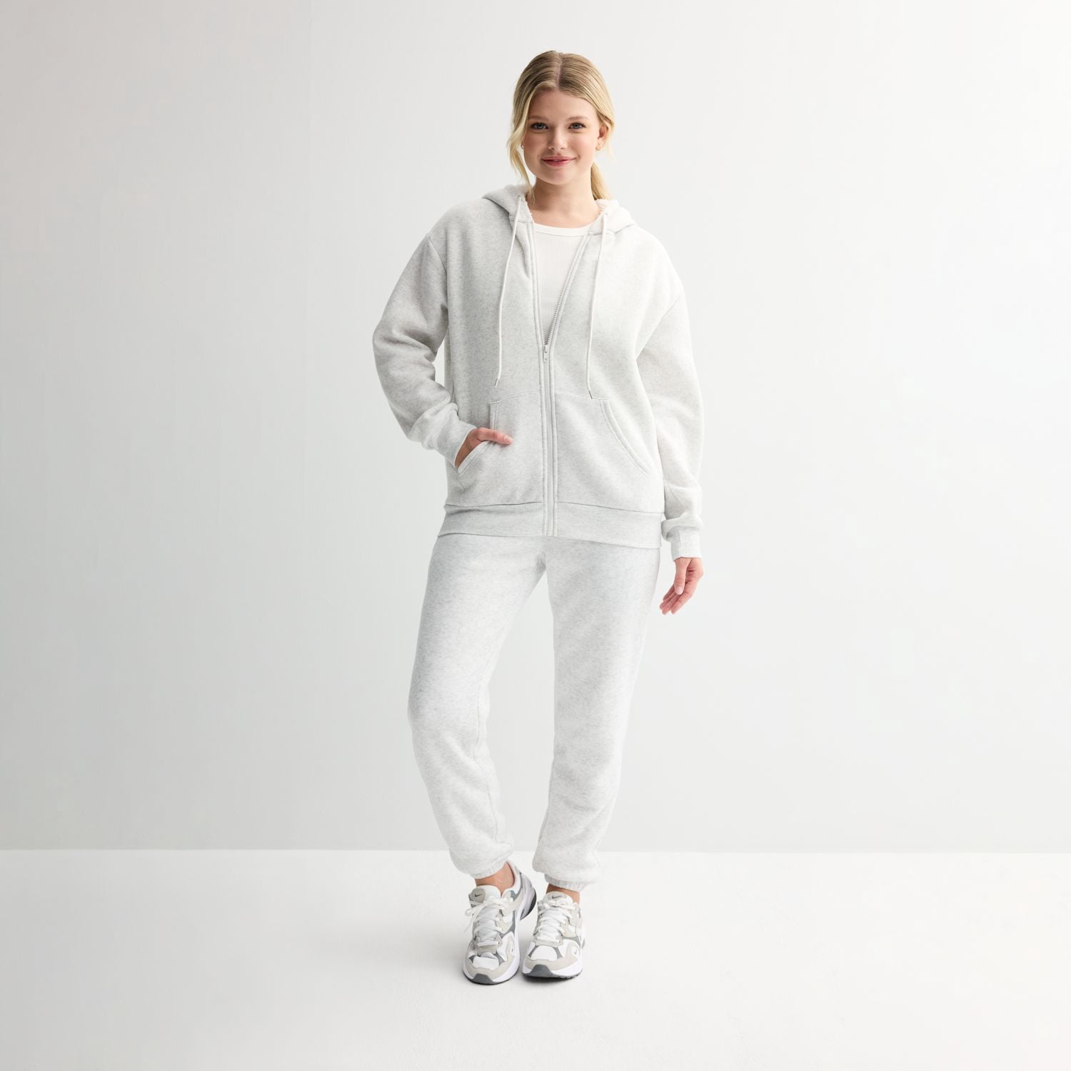 Juniors' Harper & Ivy Sherpa Lined Zip-Up Hoodie Color: Cloud Heather ...