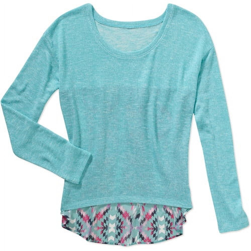 Juniors' Hi Lo Drop Shoulder Printed Top with Chiffon Back - Walmart.com