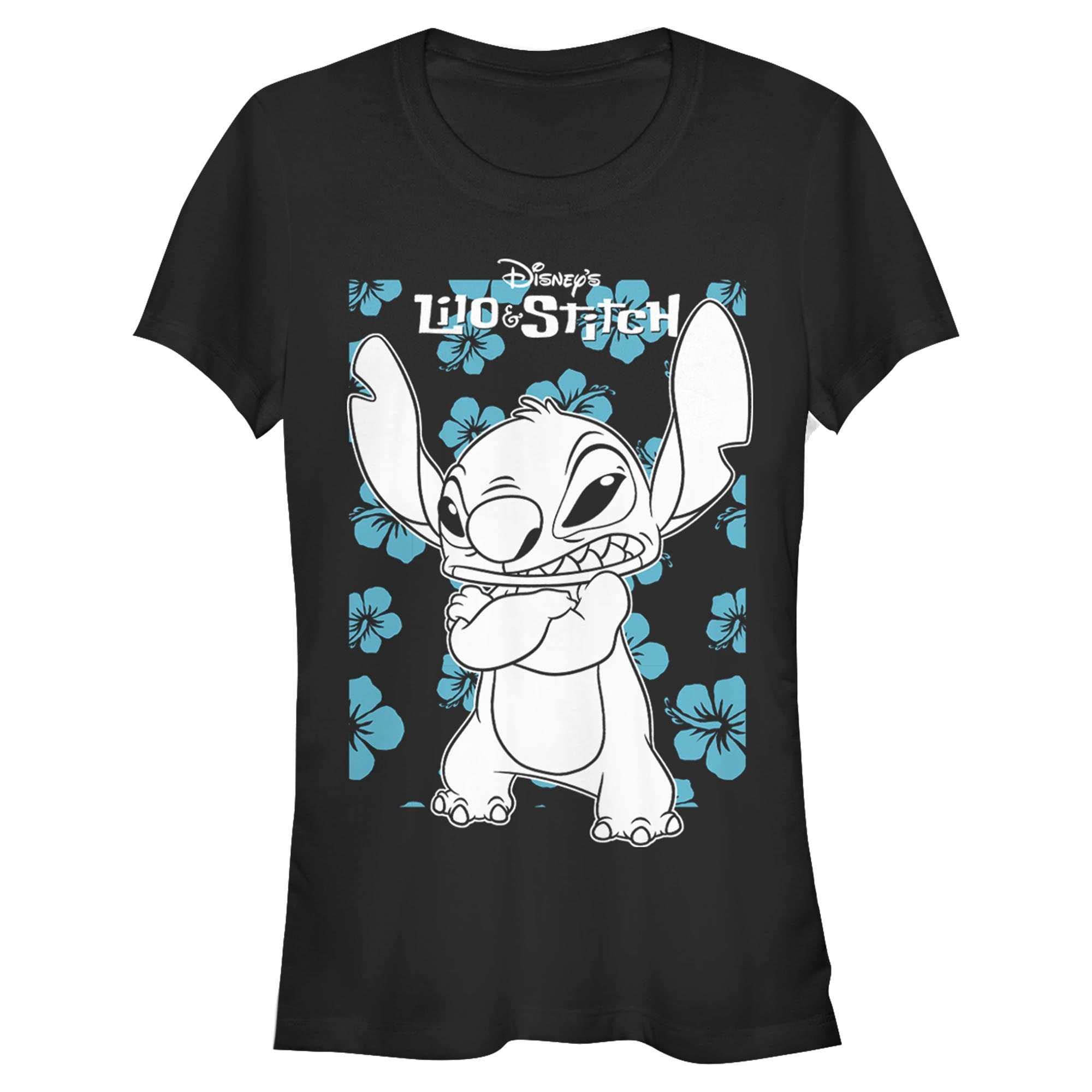 Juniors Lilo & Stitch Grumpy Blue Flowers T Shirt - Walmart.com