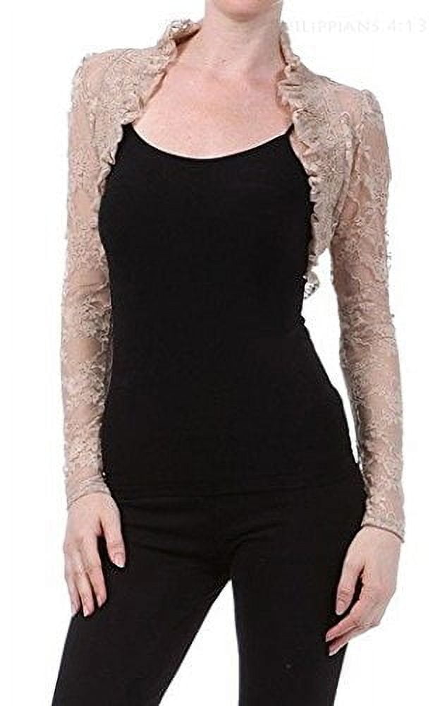Juniors Long Sleeve Lace Smoked Shrug Bolero, Cropped Jacket Short ...