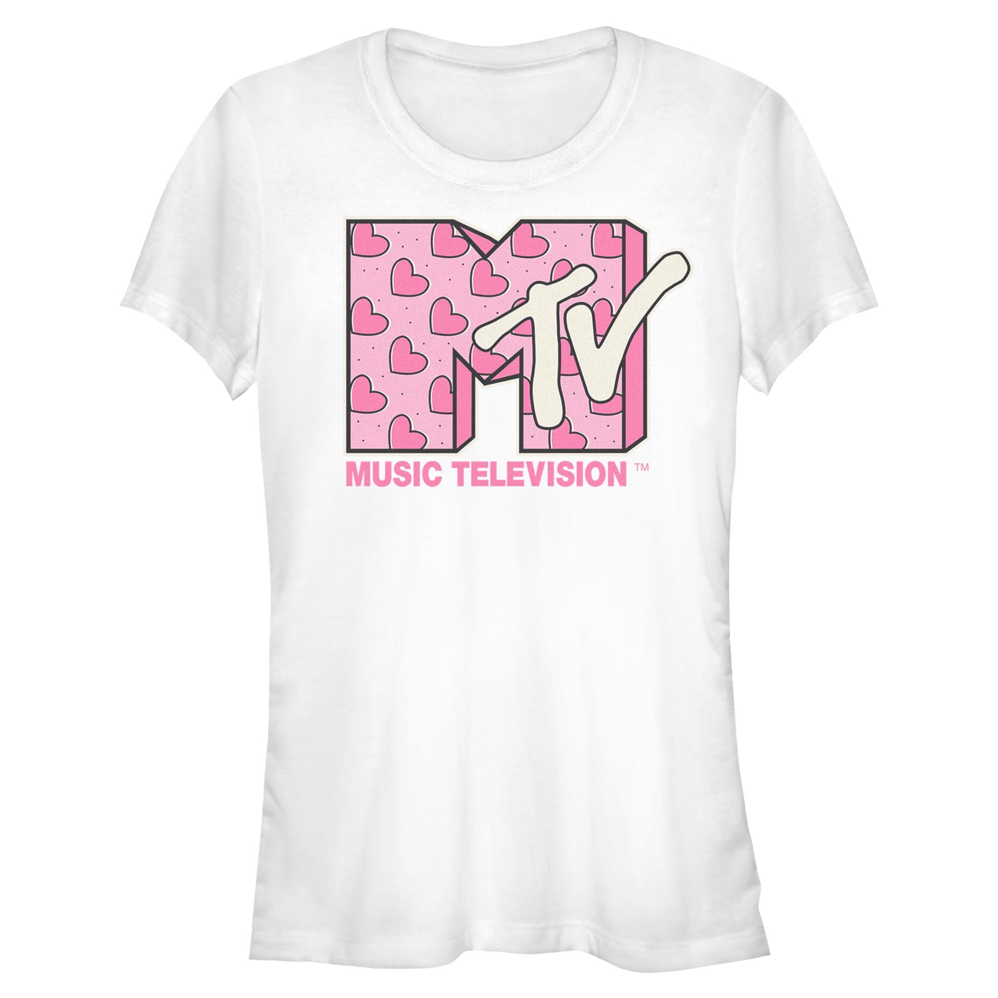 Juniors MTV Valentine's Day Pink Hearts Logo T Shirt - Walmart.com