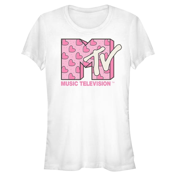 Juniors MTV Valentine's Day Pink Hearts Logo T Shirt - Walmart.com