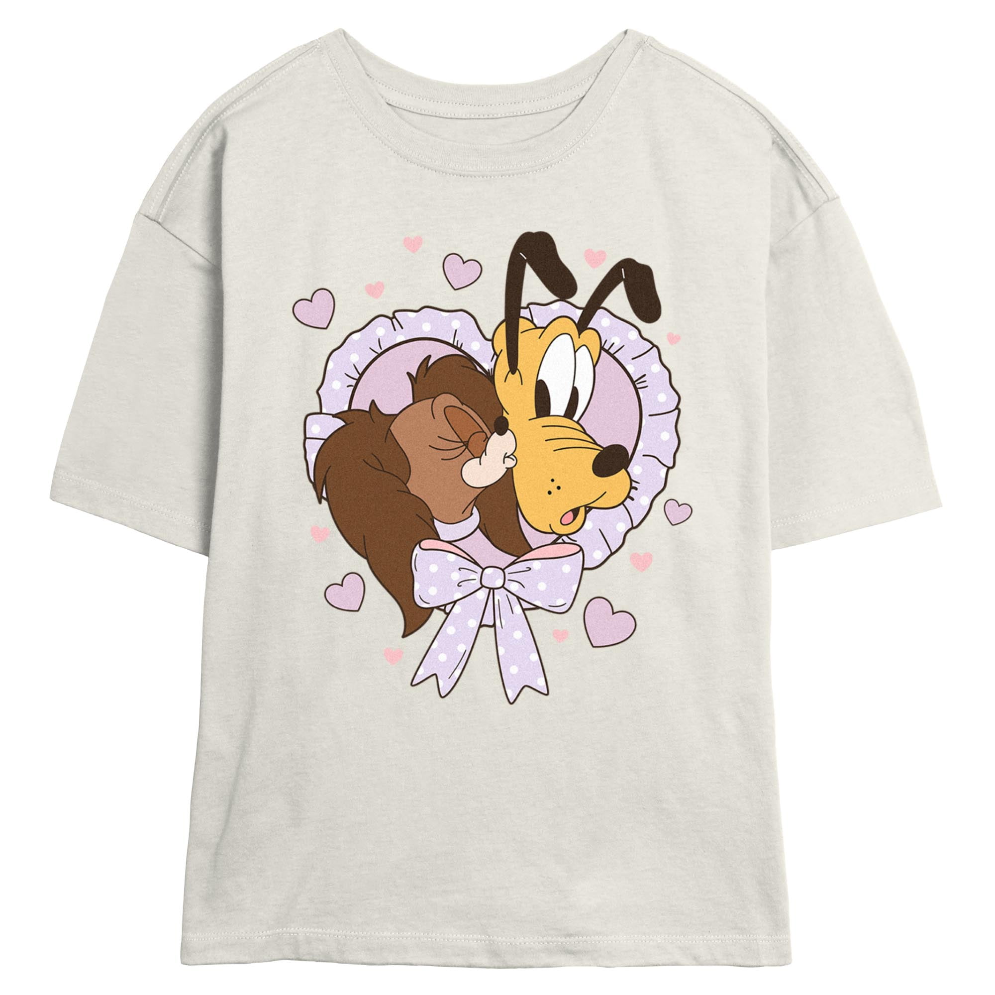 Juniors Mickey & Friends Fifi and Pluto Heart Ribbon T Shirt - Walmart.com