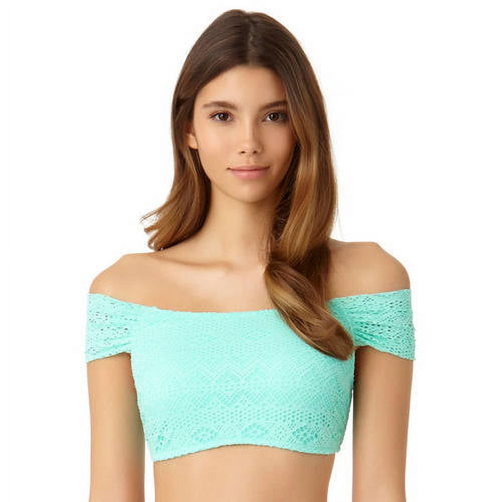 Juniors' Off the Shoulder Crochet Swim Swimsuit Top - Walmart.com