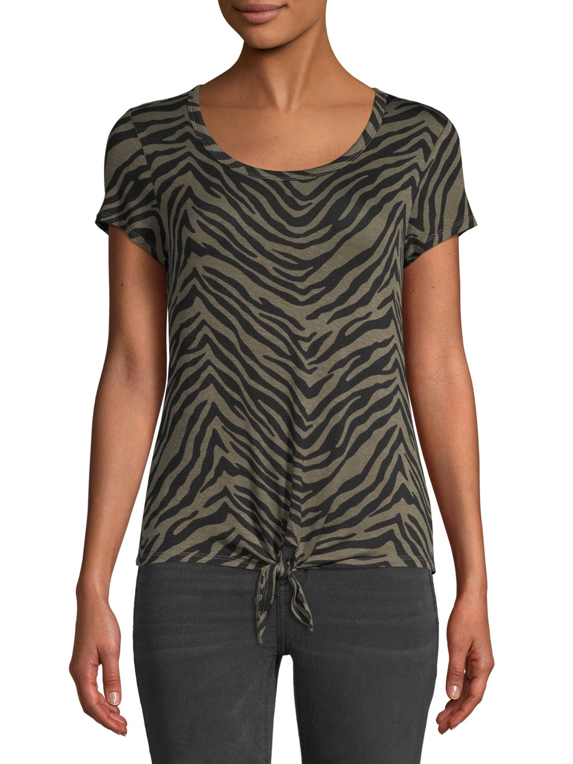 Juniors' Printed Tie Front Tee - Walmart.com