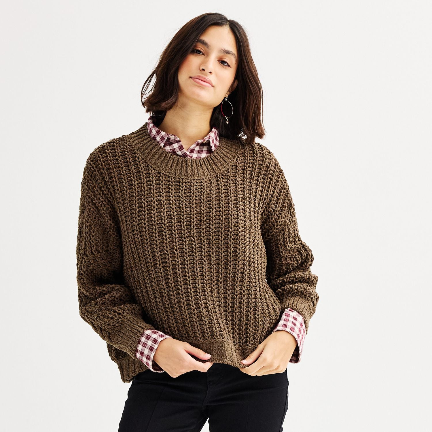 Juniors' SO® Cable Knit Pullover Color: Brown Size: SMALL - Walmart.com