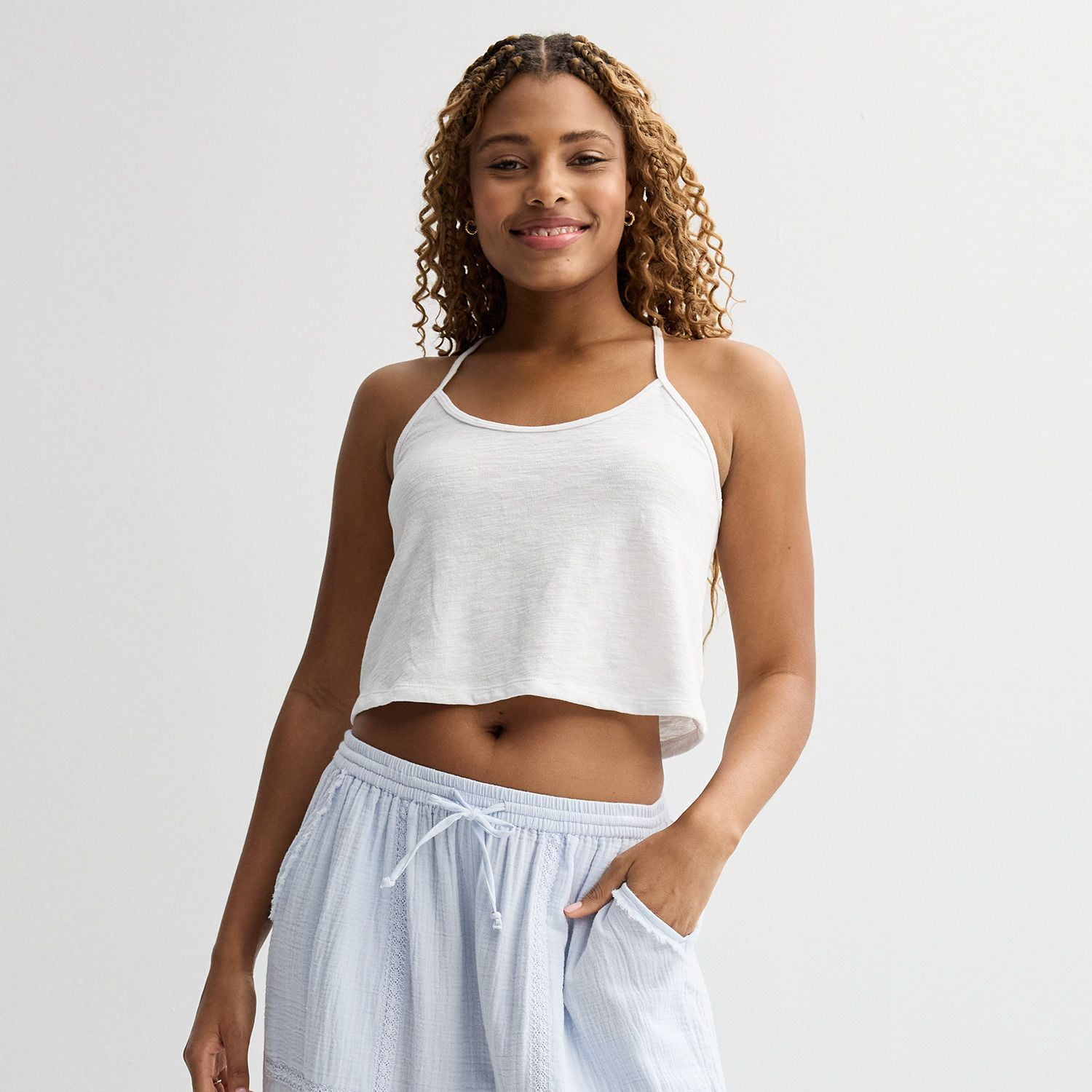 Juniors' SO® Crochet Back Cropped Tank Color: Modern White Size: MEDIUM ...