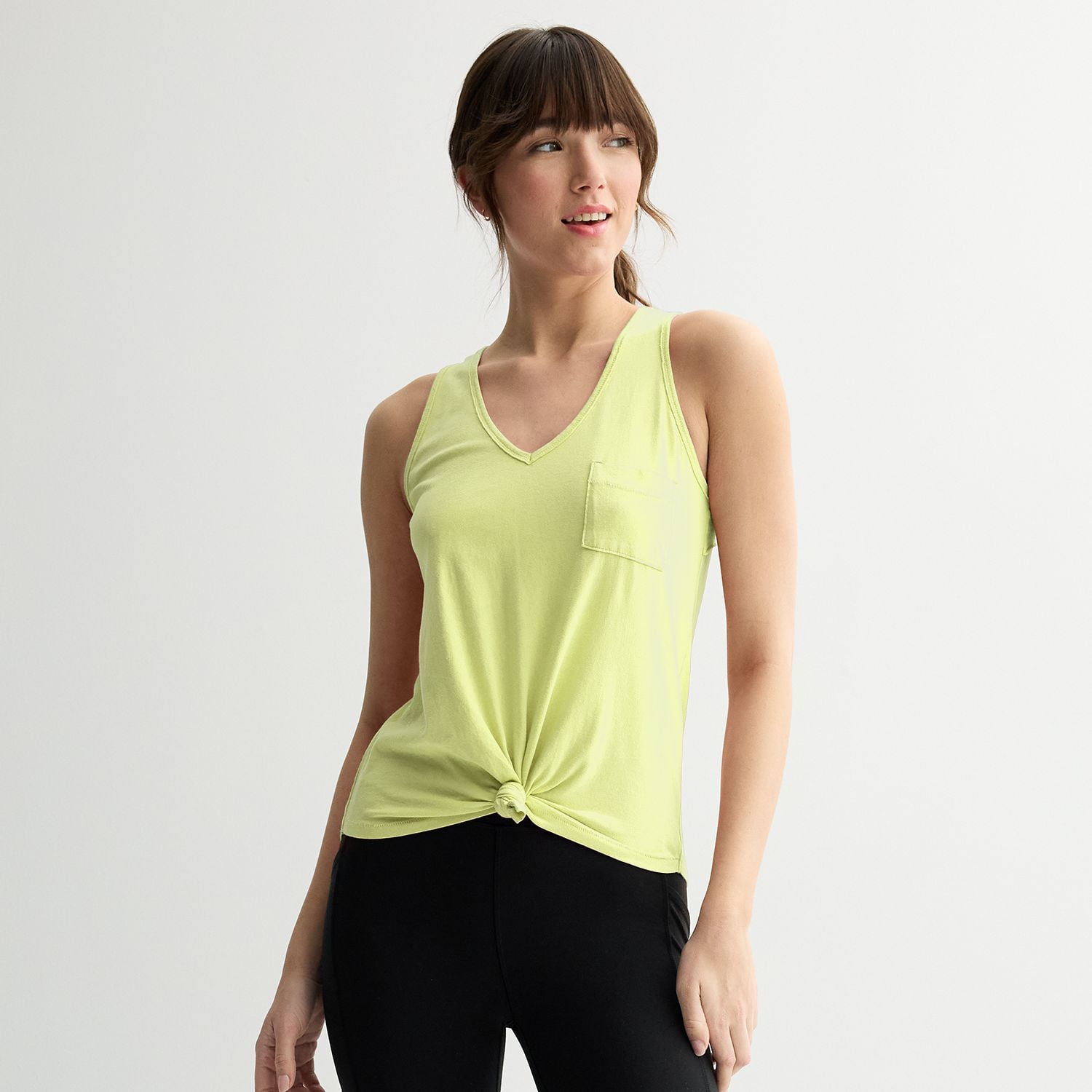 Juniors' SO® Relaxed V-Neck Pocket Tank Top Color: Lime Tint Size: MEDIUM - Walmart.com
