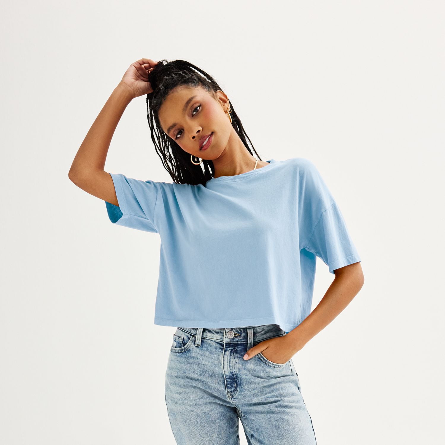 Juniors' SO® Solid Cropped Boxy Tee Color: Ambience Blue Size: X LARGE ...