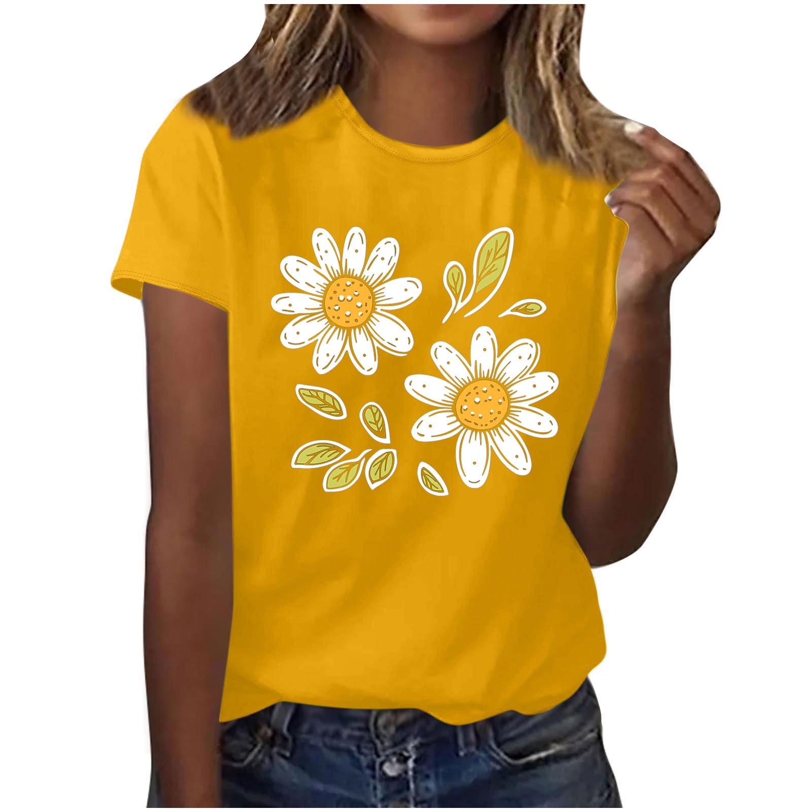 Zunfoe Juniors Summer Tops Clearance Women Short Sleeve Flroal Cute ...