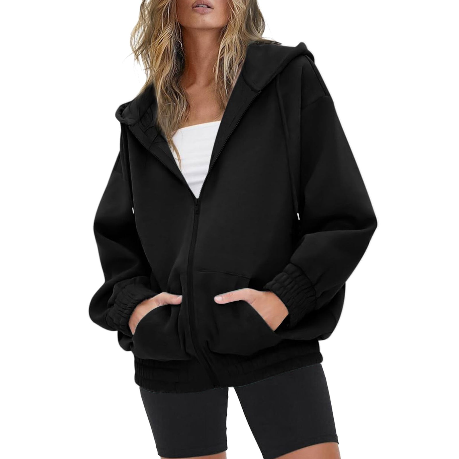 Juniors Teen Girls Casual Zip Up Drawstring Cute Oversized hoodie Loose ...