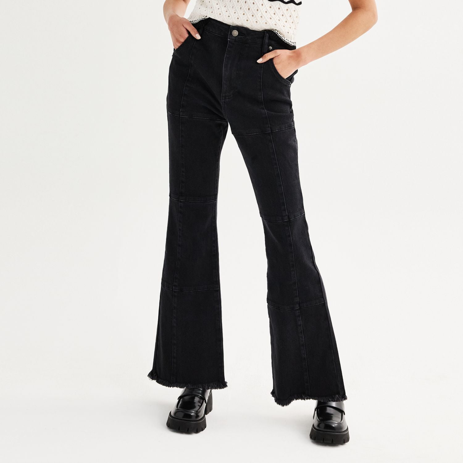 Juniors' Tinseltown High Rise Pieced Flare Pants Color: Lander Wash ...