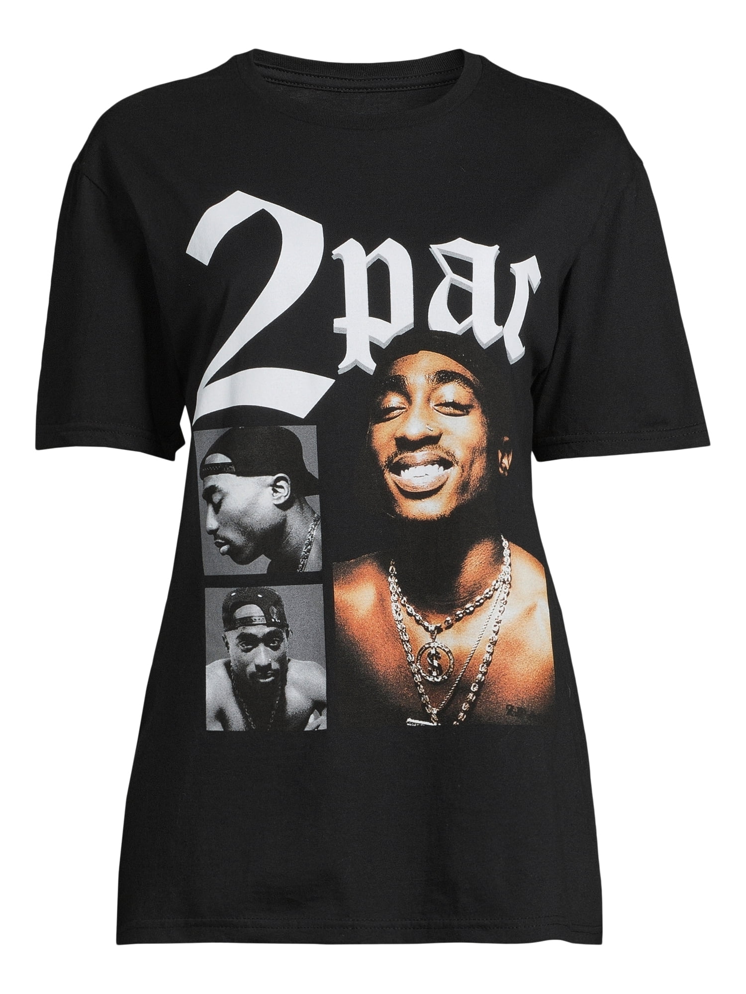 LICENSE Women's Casual Short Sleeve Round Neck Juniors Tupac Print ...