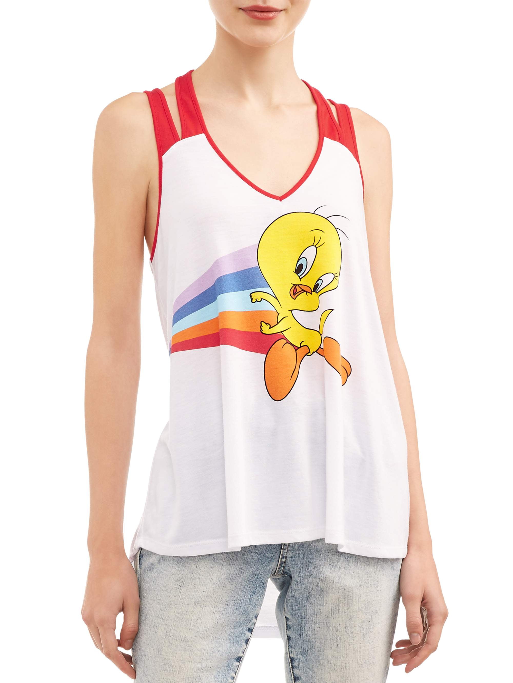 Juniors' Tweety Looney Tunes Licensed Double Strap High Low Graphic ...