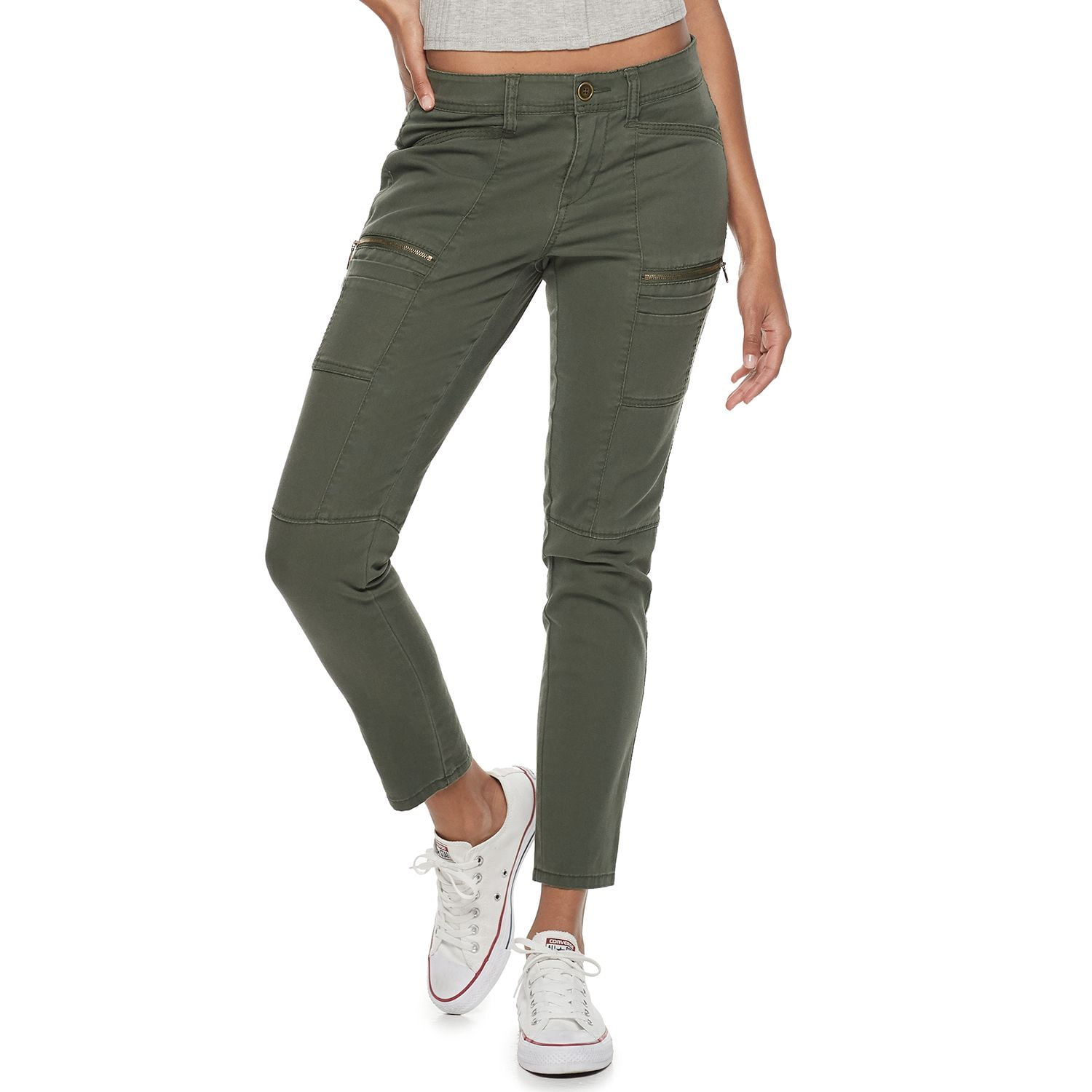 Juniors' Unionbay Blaire Stretch Twill Skinny Utility Moto Pants Color: Fatigue Green Size: 15 ...
