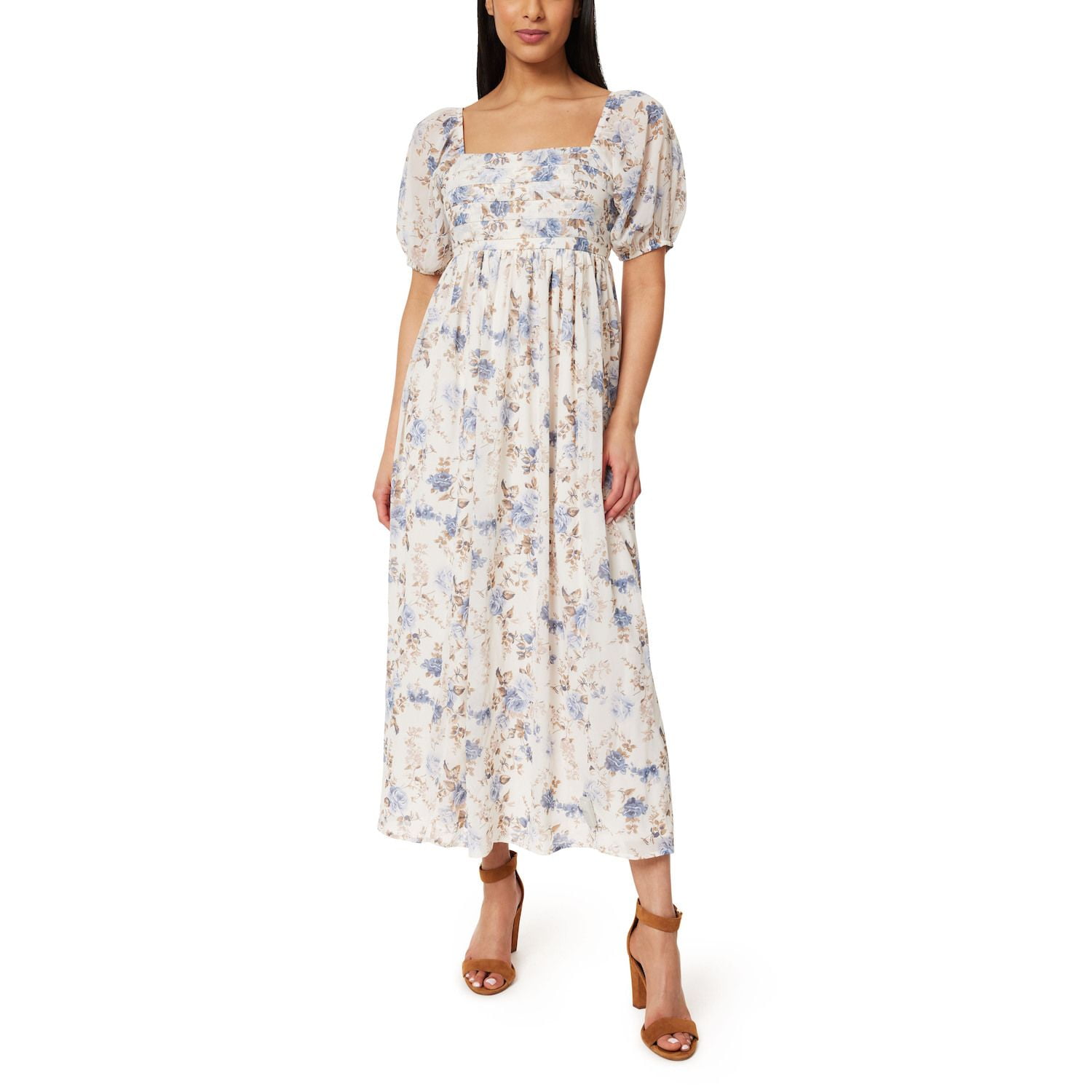 Juniors' WallFlower Pleated Bodice Puff Sleeve Maxi Dress Color: Sugar ...