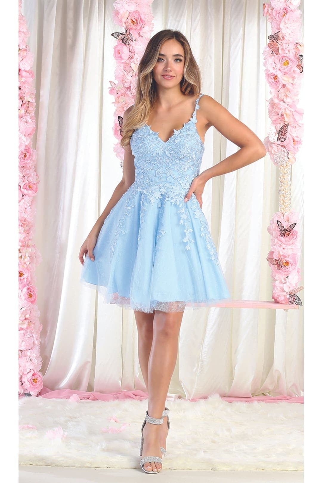 Juniors Womens Floral Embroidered Lace A-Line Bridesmaids Short Hoco ...