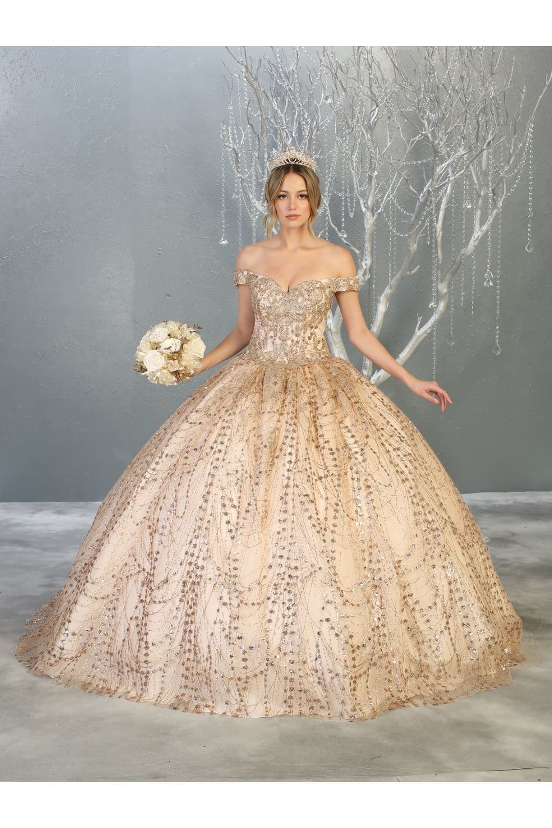 Womens Champagne/Gold Quinceanera Pageant Sweet 16 Long Sweetheart Off ...