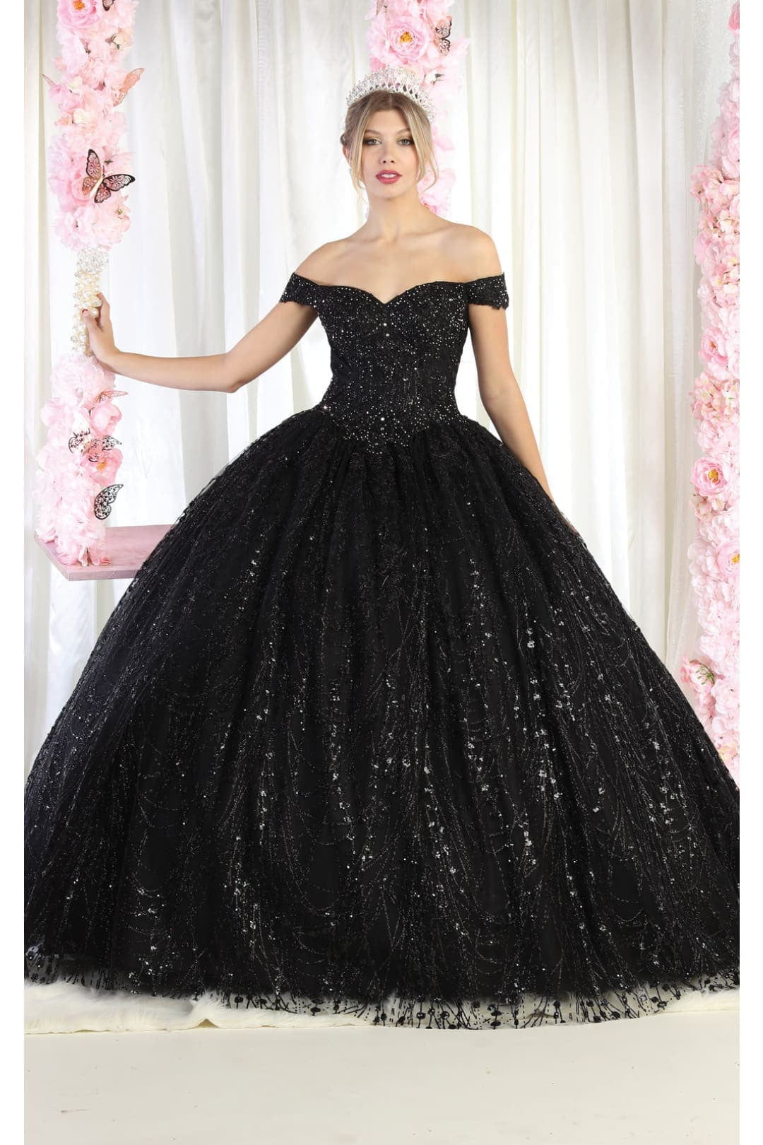 Womens Black Quinceanera Pageant Sweet 16 Long Sweetheart Off Shoulder ...