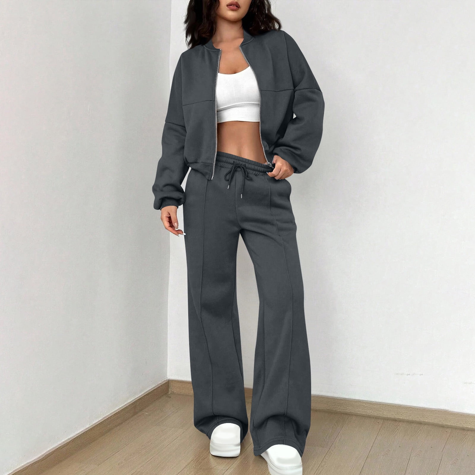 Juniors Y2K Sweatsuits 2 Piece Workout Lounge Outfits Full Zipper ...