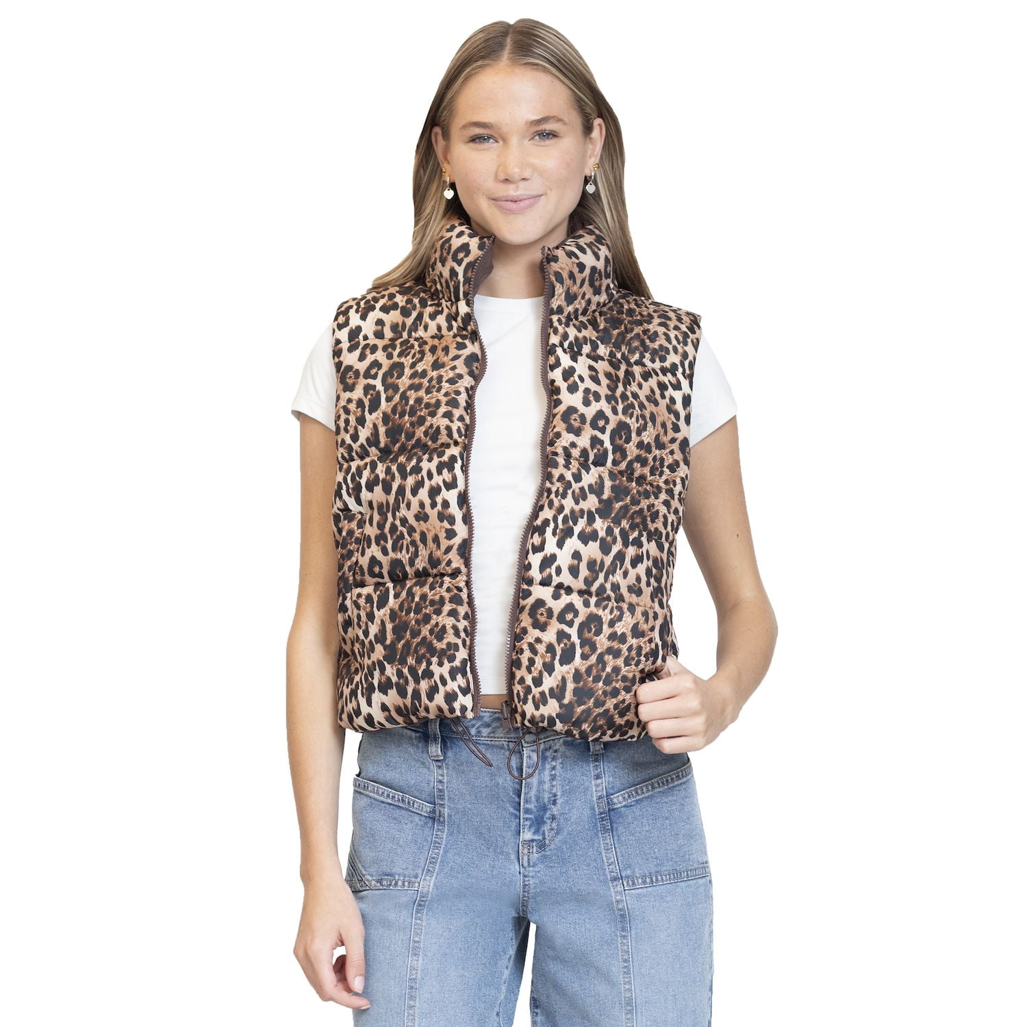Juniors' madden girl Reversible Puffer Vest Color: Leopard Darkbrown ...