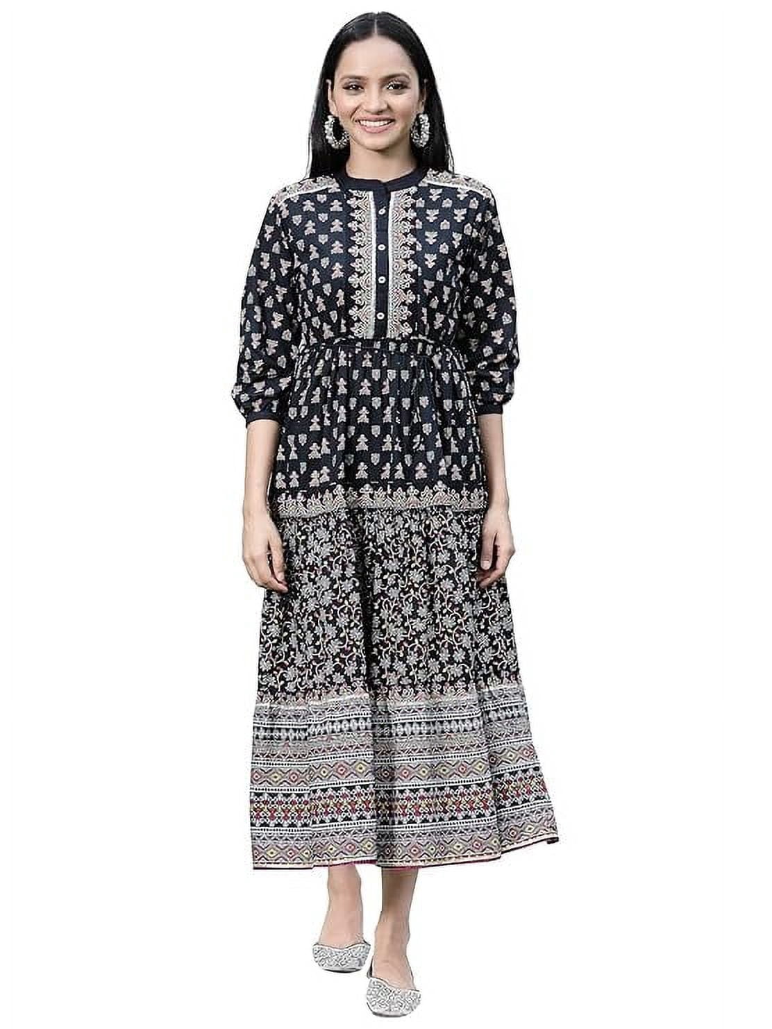 Juniper Black Ethnic Motif Printed Pure Cotton Tiered Maxi Dress - Walmart.com