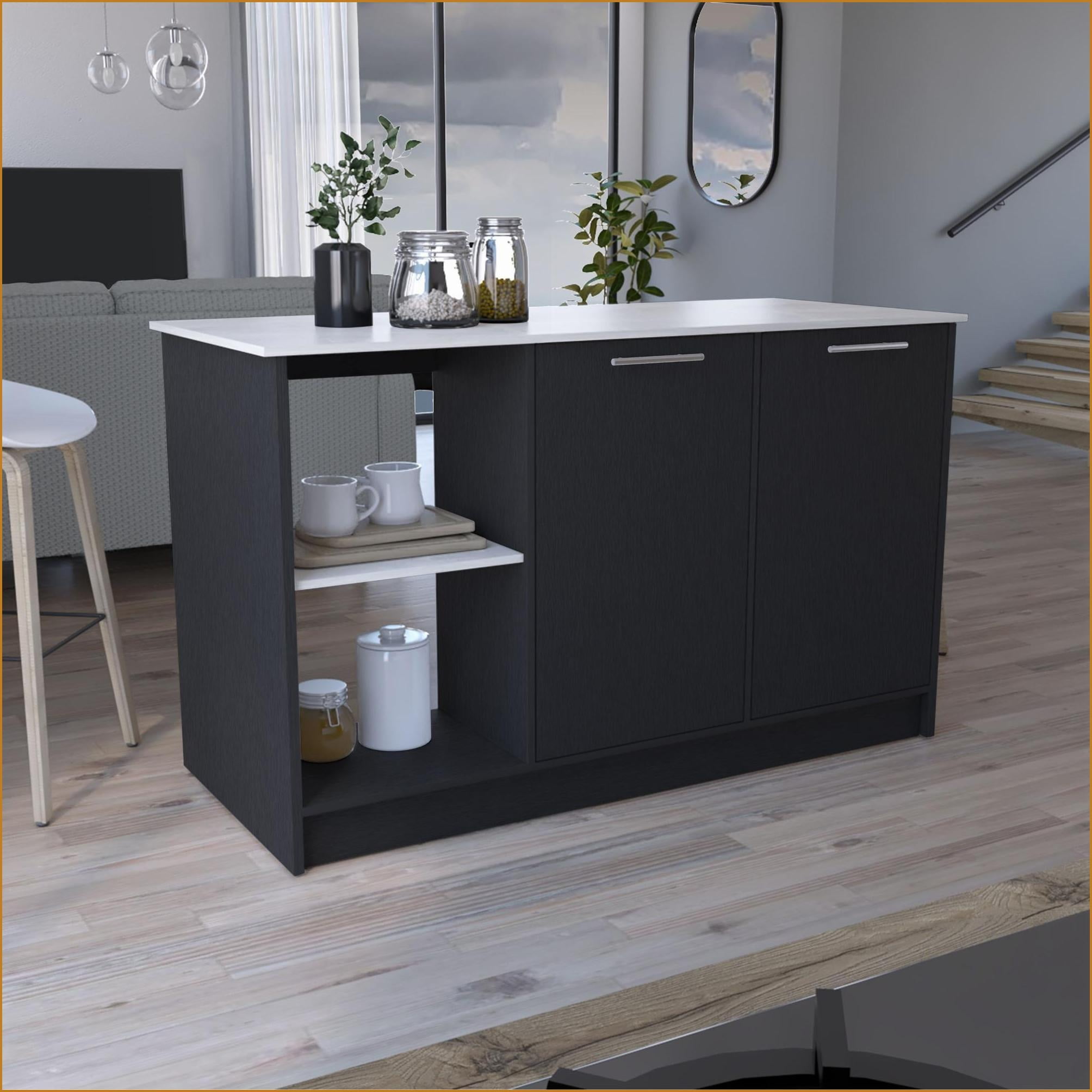 Juniper Kitchen Islands with Large Top, Double Door Cabinet & Open ...
