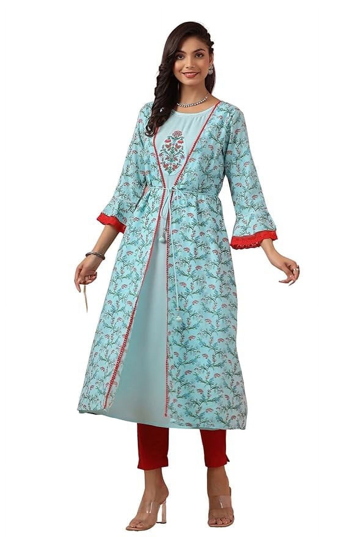 Juniper Sky Blue Floral Printed Cotton Lacy Jacket Style Dress ...