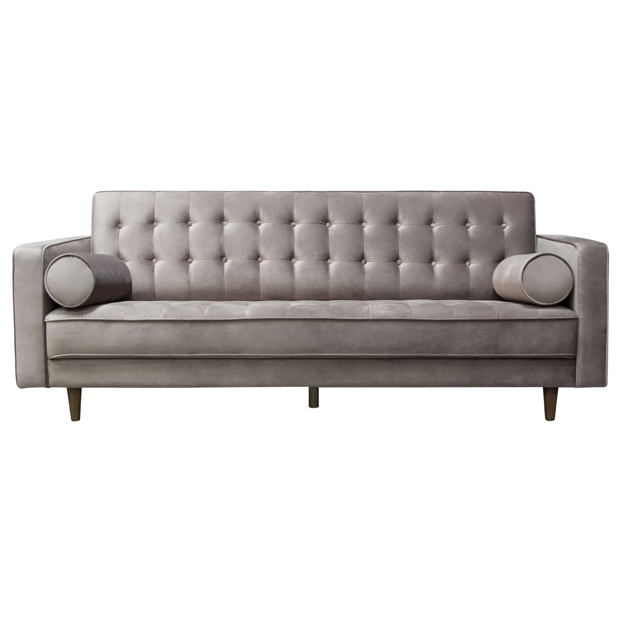 Juniper Tufted Sofa in Champagne Grey Velvet with (2) Bolster Pillows ...