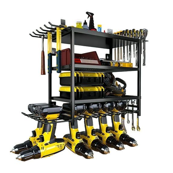 Junjian Power Tool Organizer,4 Layers Tool Storage Rack with 6 Drill ...
