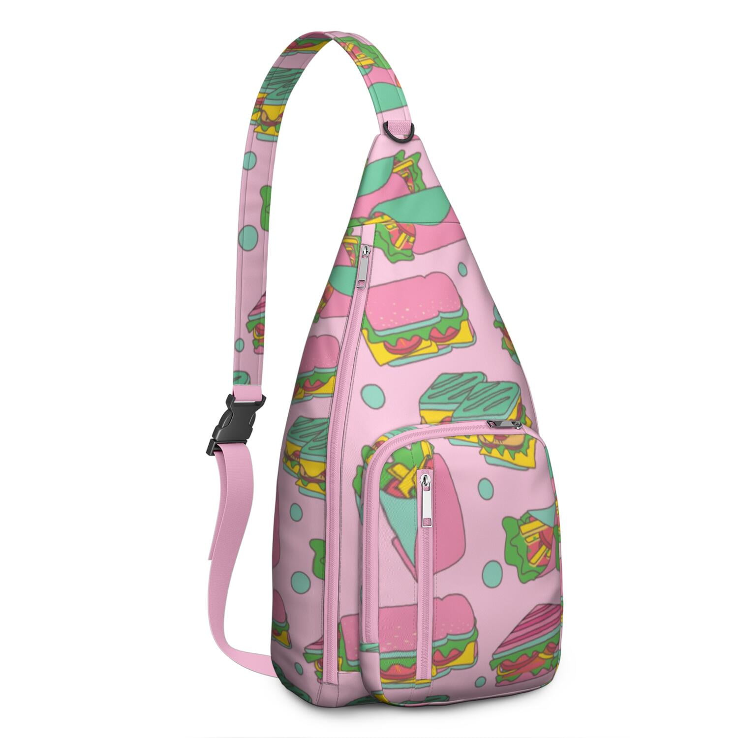 Junk Food Sling Backpack – Cute Burger & Fries Pattern Shoulder Bag ...