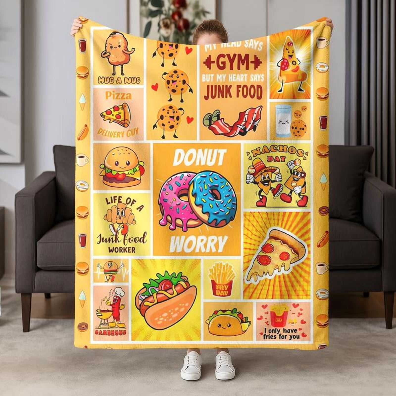 Junk Food Theme Ultra Soft Flannel Blanket, Fun Print Lightweight ...