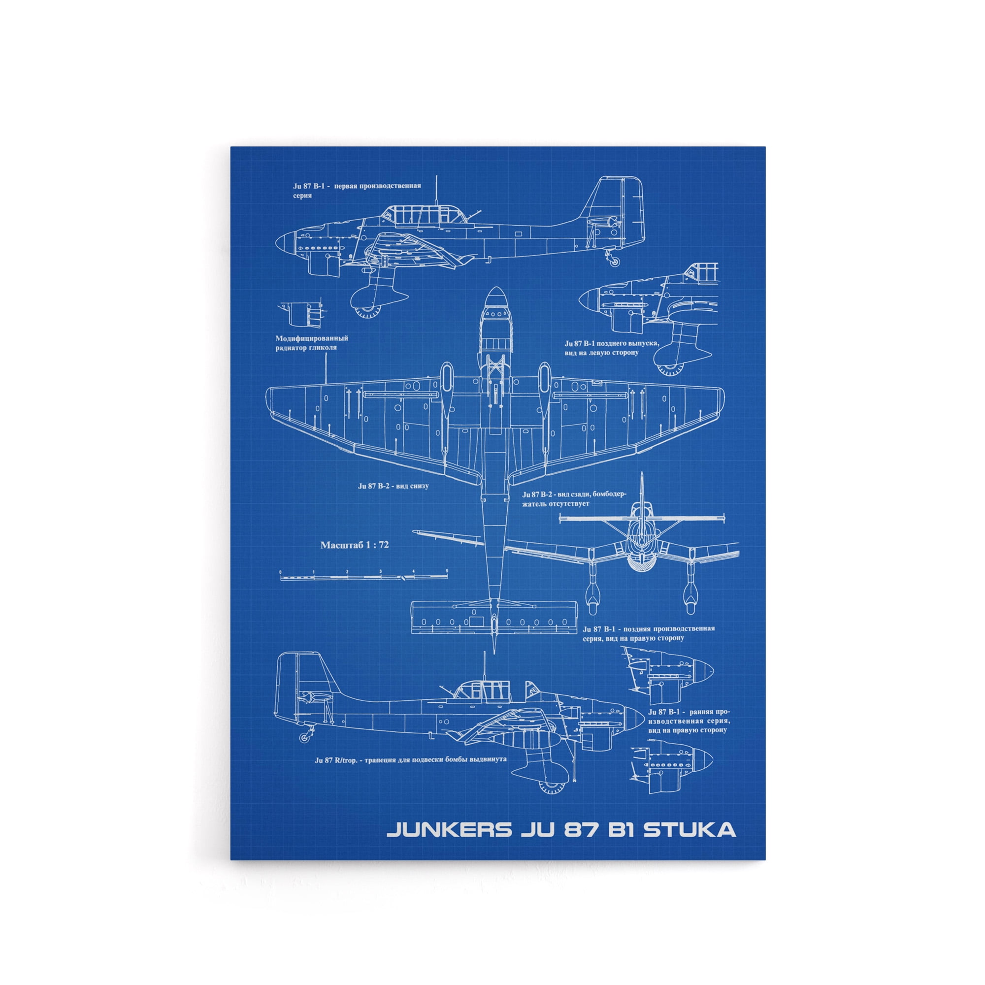 Junkers Ju 87 B1 Stuka Aircraft Blueprint Canvas Wall Art Print 24X32 ...