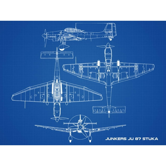 Junkers Ju 87 Stuka Aircraft Plane Blueprint Plan Extra Large XL Wall ...