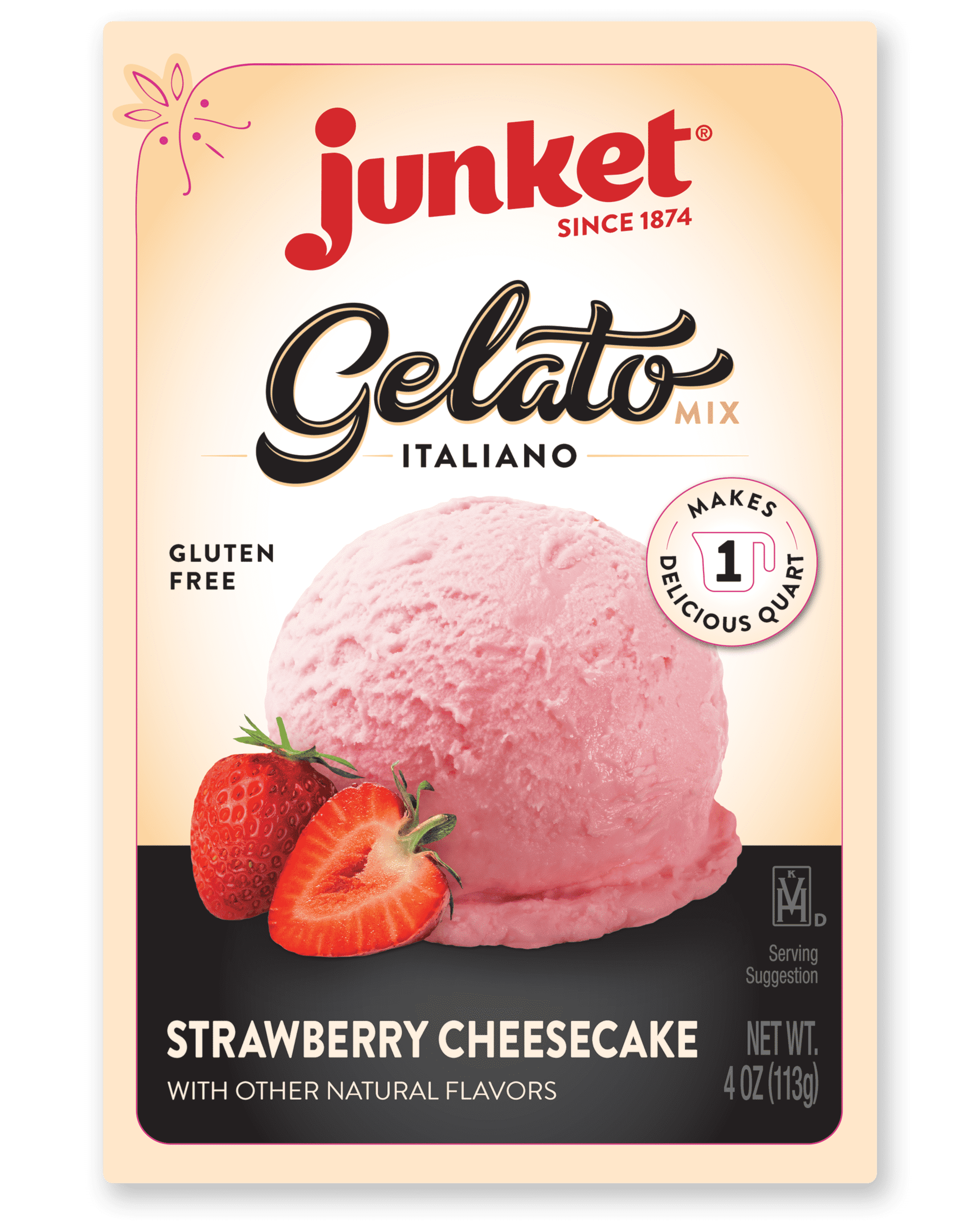Junket Gelato Mix: Strawberry Cheesecake, 4 Ounce Box, Yields 1 Quart ...