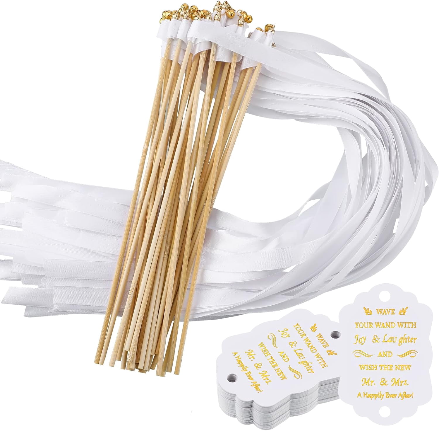 Junkin 100 Pcs Wedding Wands Streamers with Bells Set, 50 White Wedding ...