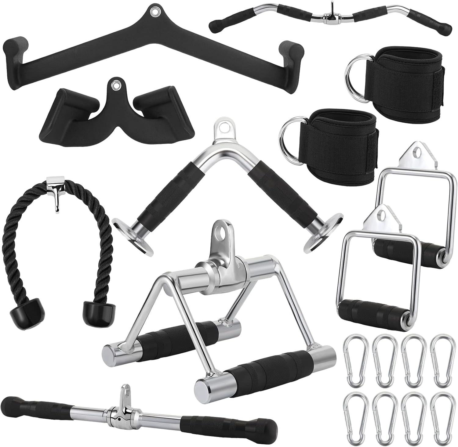 Junkin 19 Pieces LAT Pull Down Bars Cable Machine Attachments for Home ...