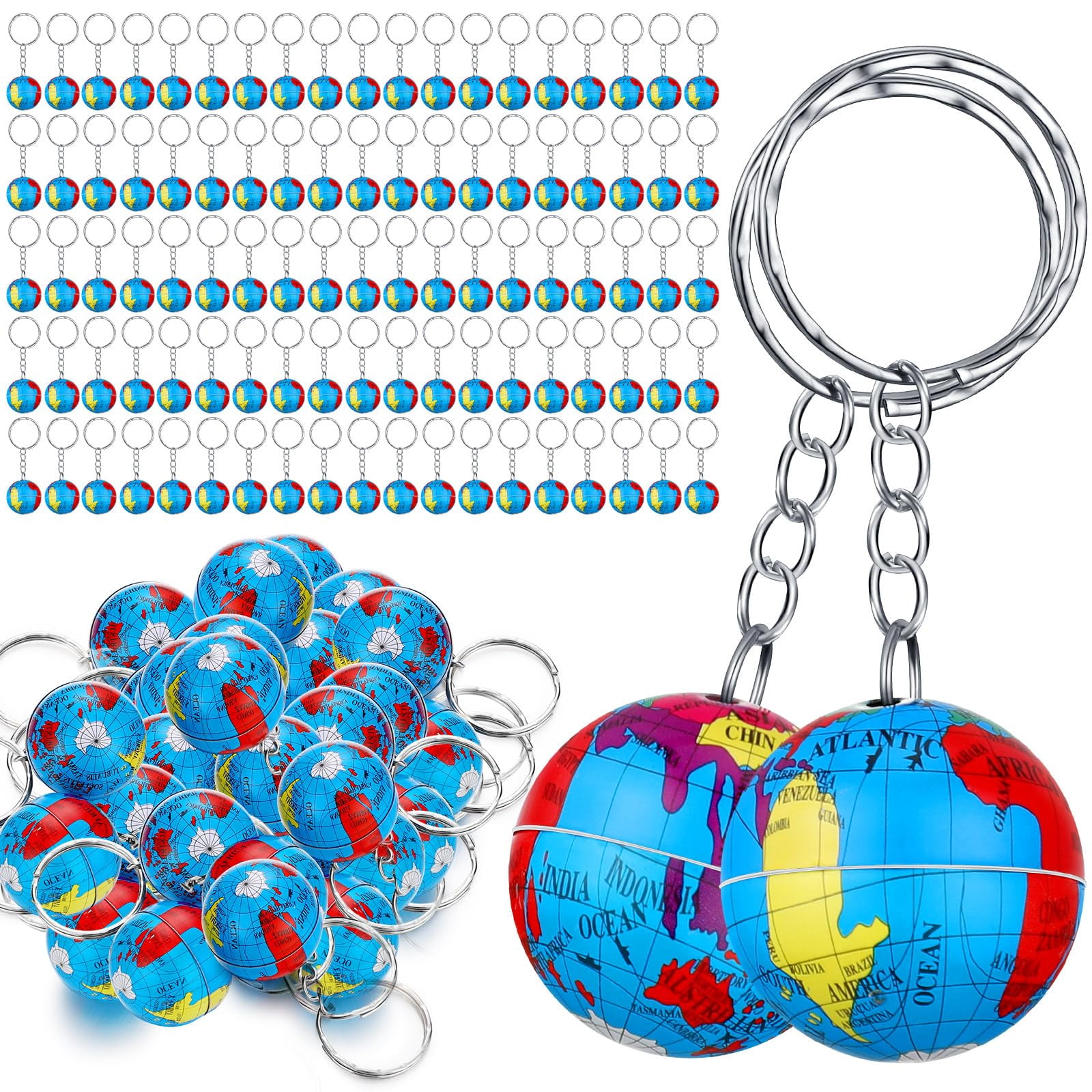 Junkin 200 Pcs Earth KEF16 Day Globe Keychains Kids Earth Keyrings ...