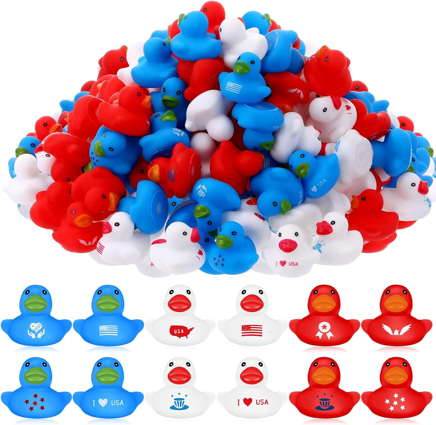Junkin 200 Pcs Patriotic Rubber Ducky Bulk 1.57 Inch 4th of July Float ...