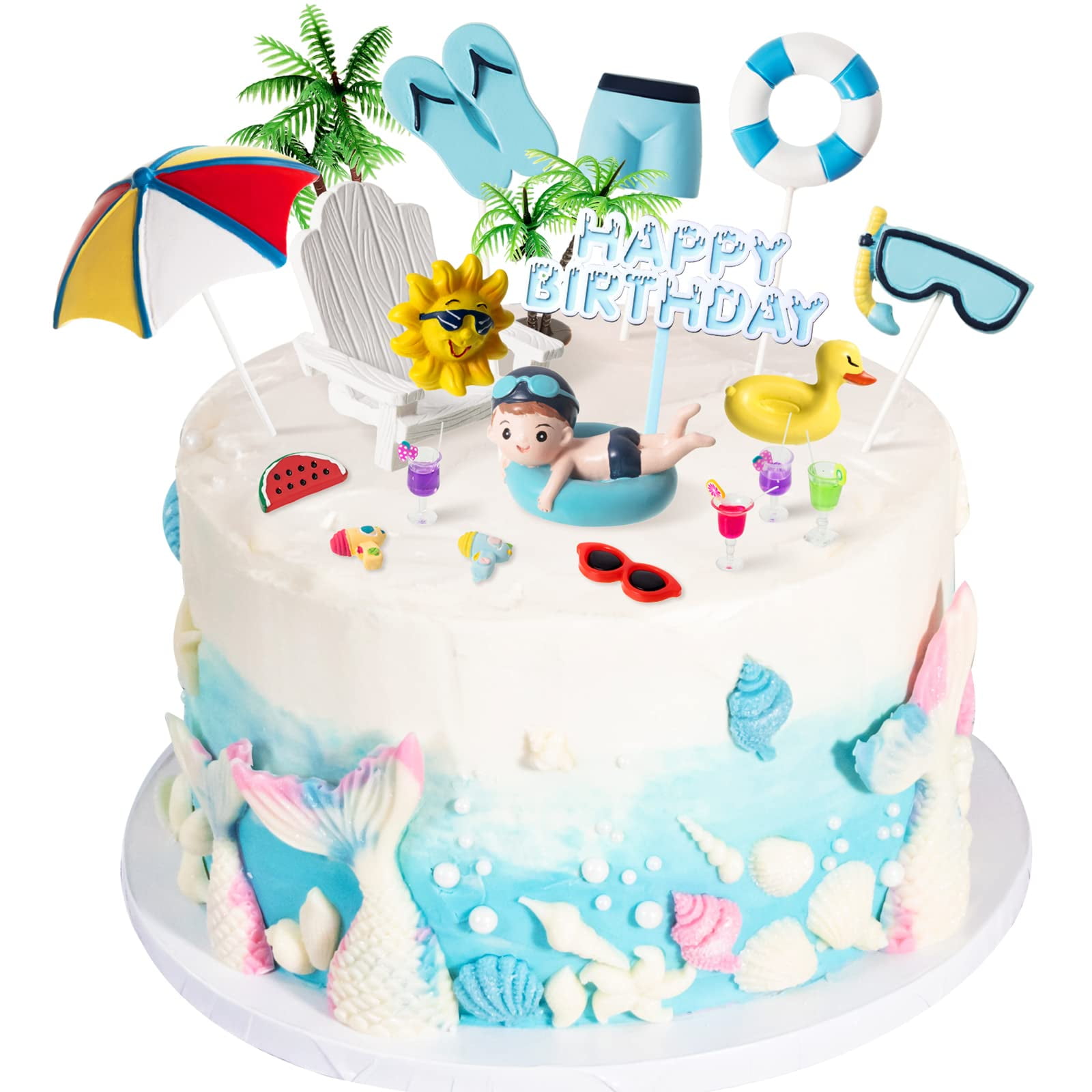 Junkin 21 PcsTRDN Beach Cake Decorations Summer Pool Cake Topper Summer ...