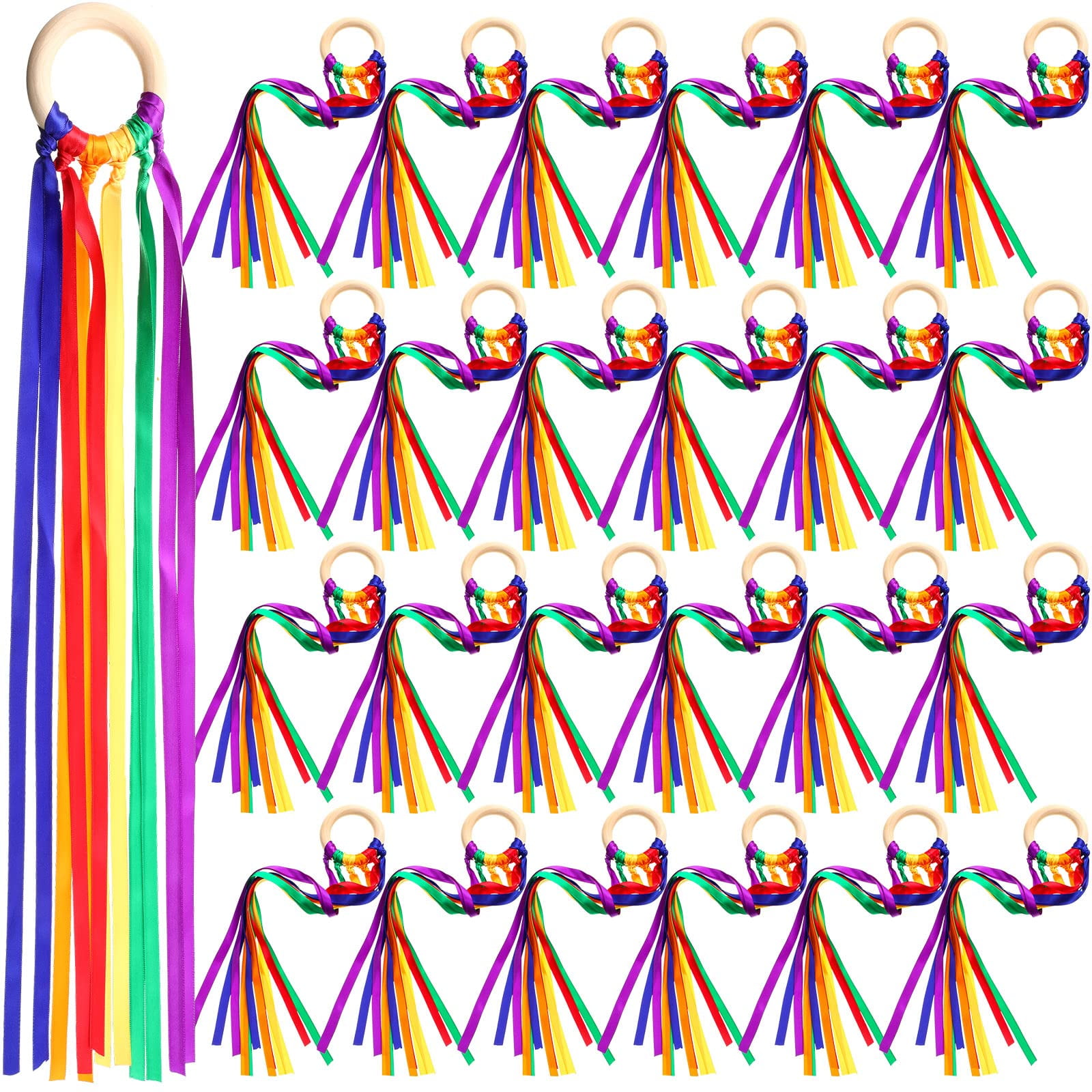 Junkin 24 Pcs Rainbow OIF8 Hand Kite Waldorf Toys Dancing Ribbon ...